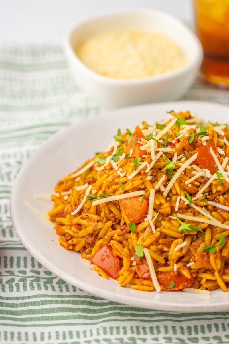 Cheesy Tomato Chorizo Orzo - JCP Eats